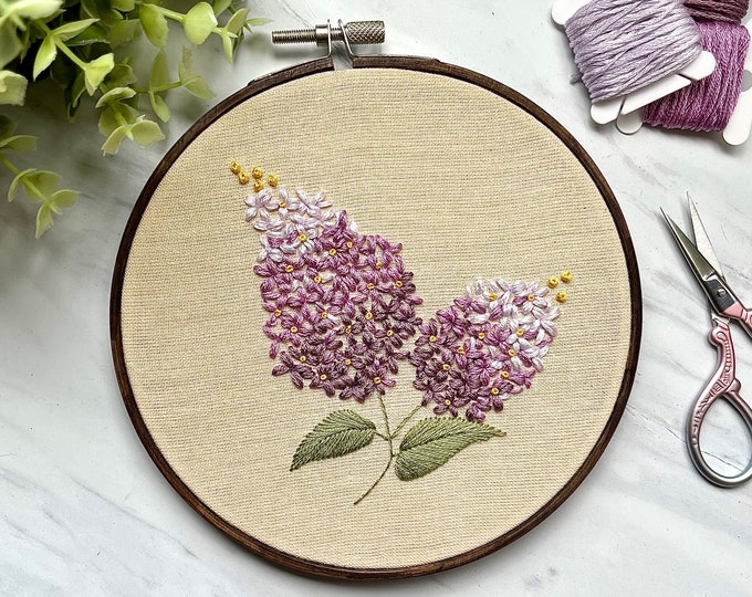 Lilac Stem Embroidery Hoop Art, Floral Finished Embroidery Wall Art - Etsy