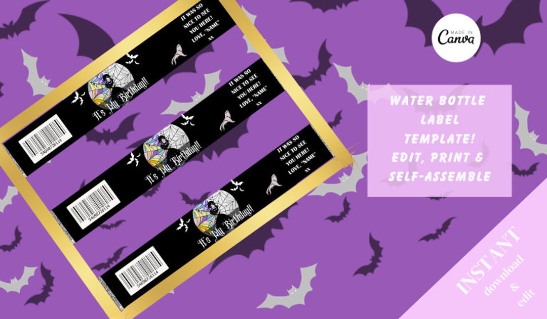 Wednesday Addams Water Bottle Label Template Design. - Etsy