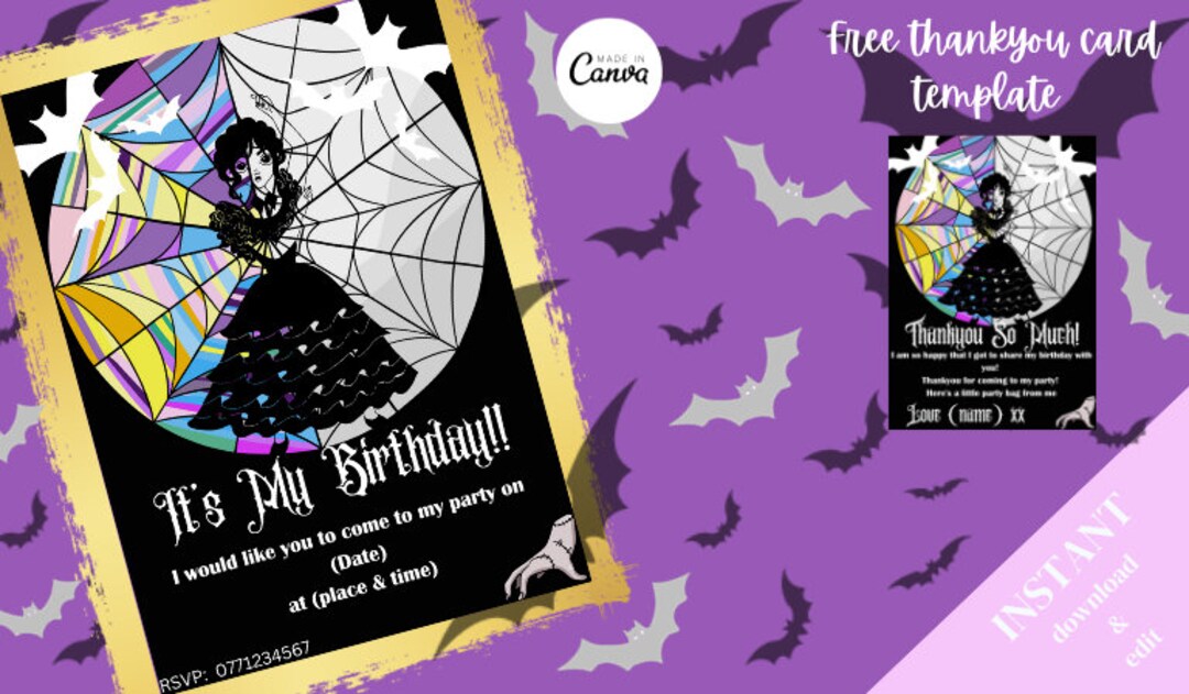 Wednesday Addams Party Invitation. FREE Thankyou Card. Children's Party ...