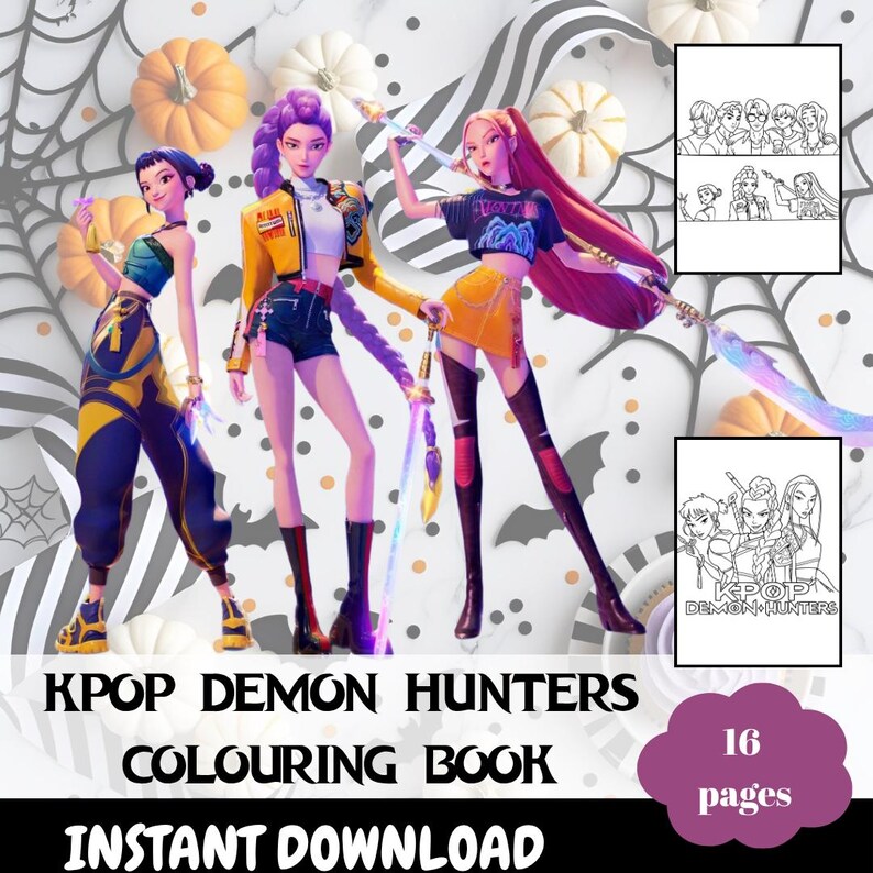 K-pop Demon Hunters Coloring Book Printable | 16-page Kpop Coloring ...