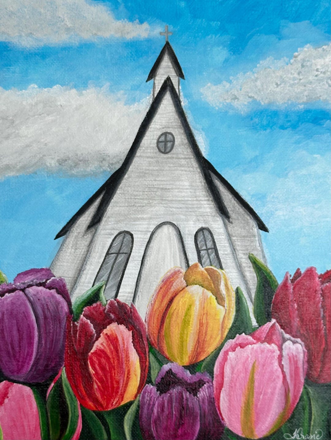 Spring Church Printable | Digital Download Art | Tulips & Church Wall ...