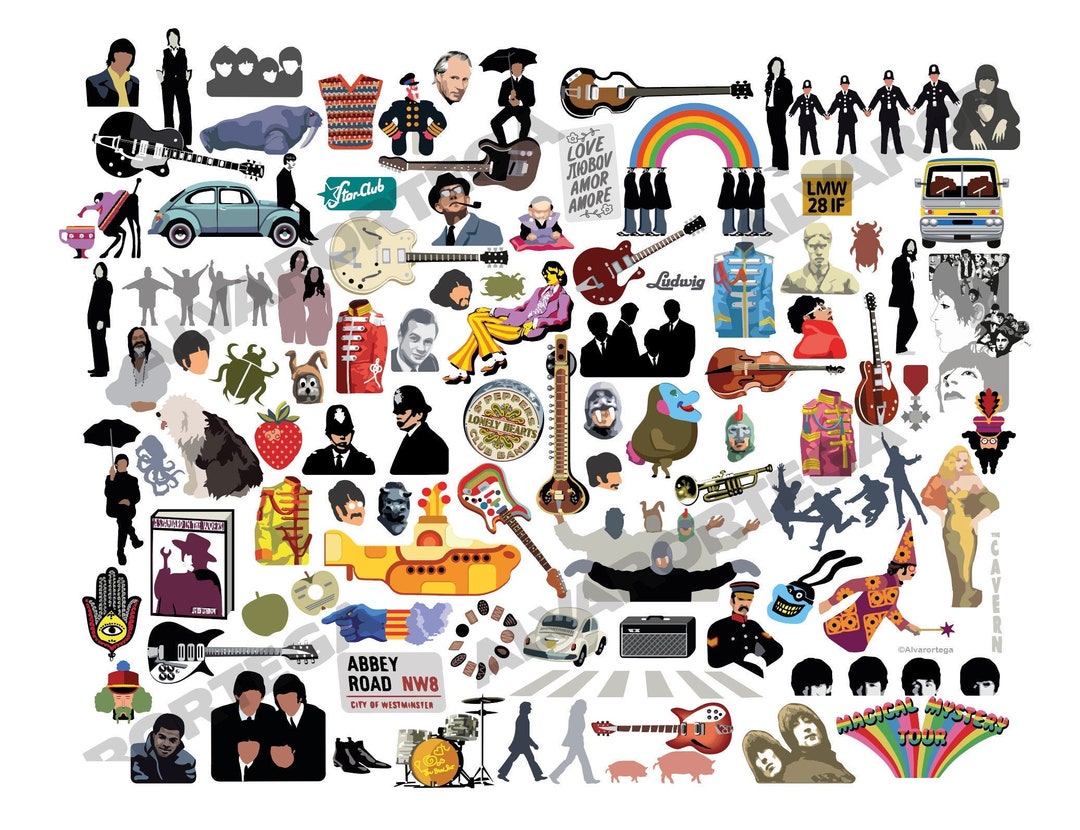 The Beatles Icons. Pop Art Digital Print. Seamless Fabric Pattern ...