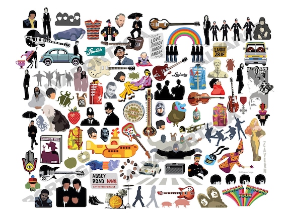 The Beatles Icons. Pop Art Digital Print. Seamless Fabric | Etsy