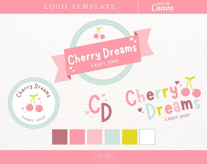 Coquette Aesthetic Logo Design Template, Bow and Cherries Retro Logo ...