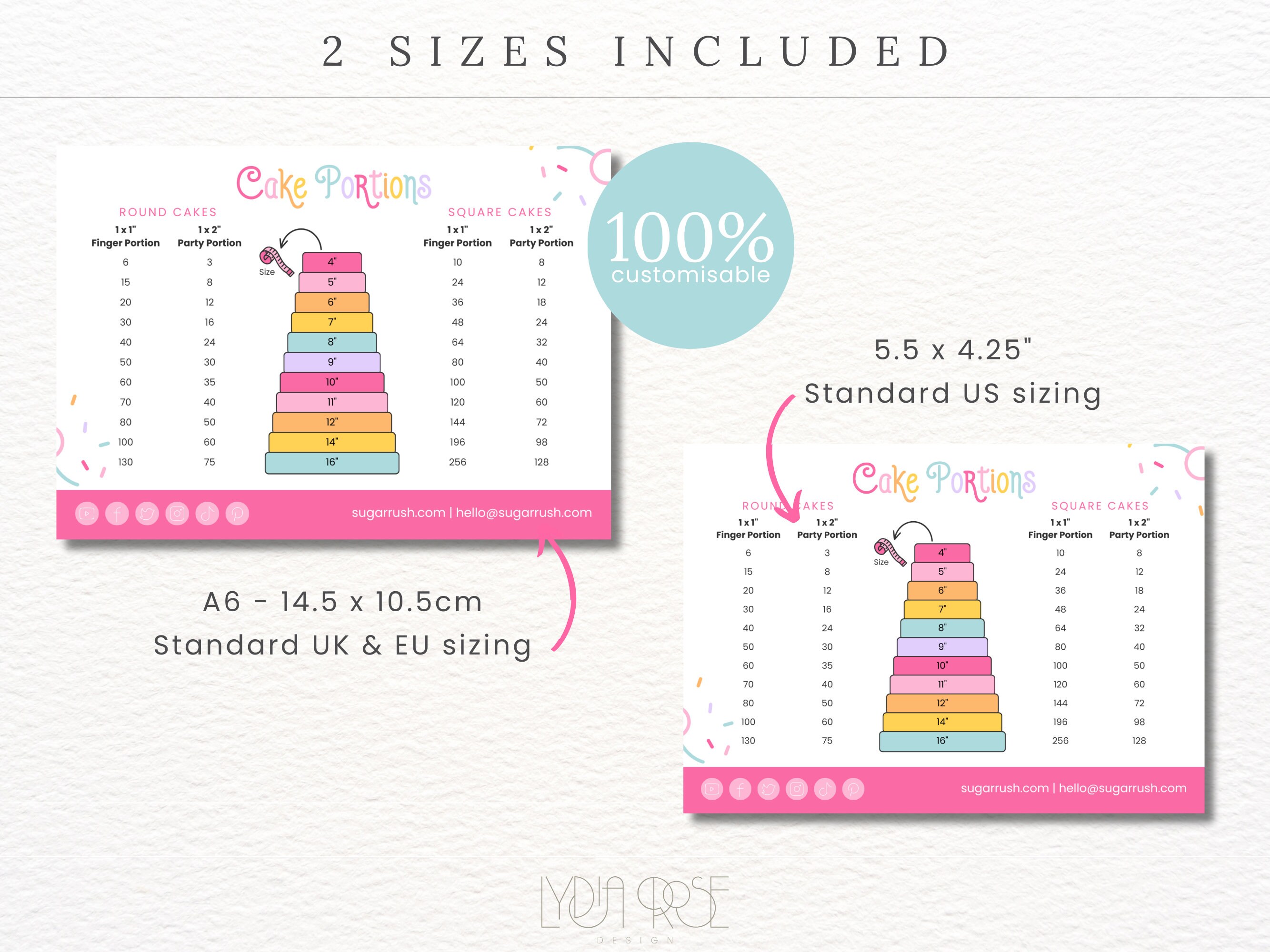 Rainbow Cake Portions Card - A6 / 5.5x4.25" Cake Portions for Bakery ...