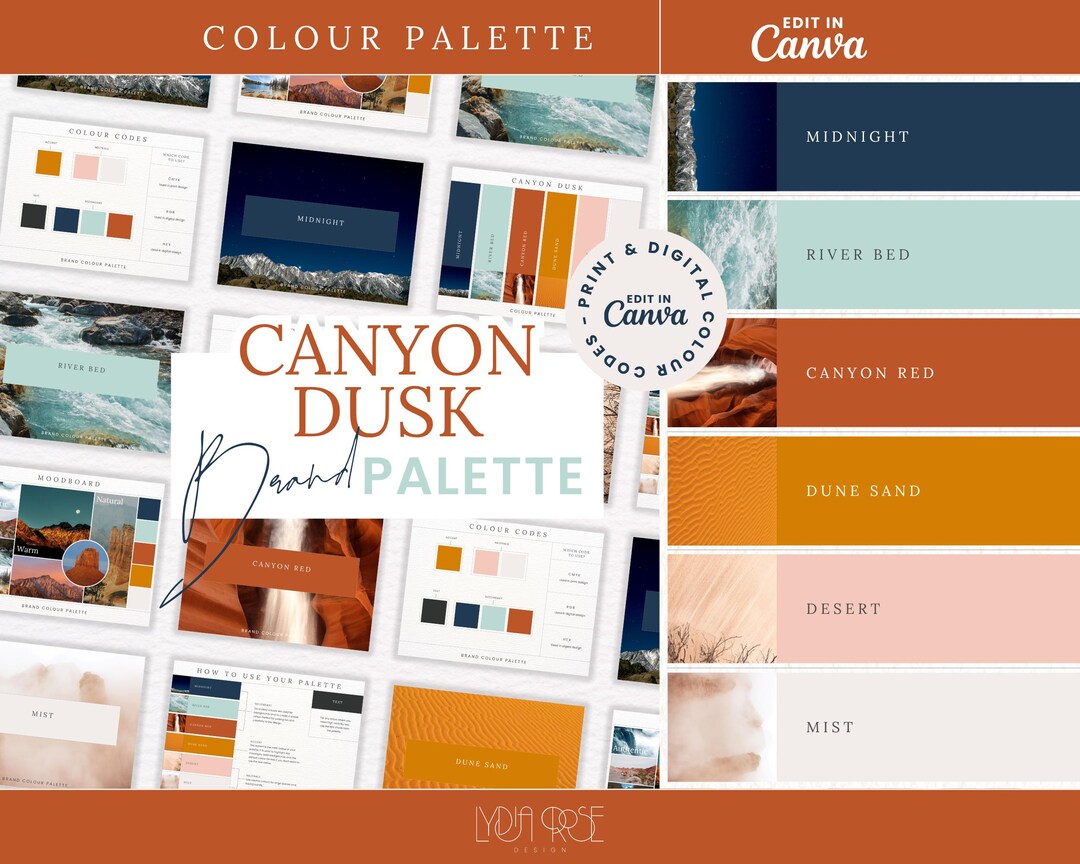 Canyon Dusk Brand Color Palette: Desert-inspired Canva Template ...