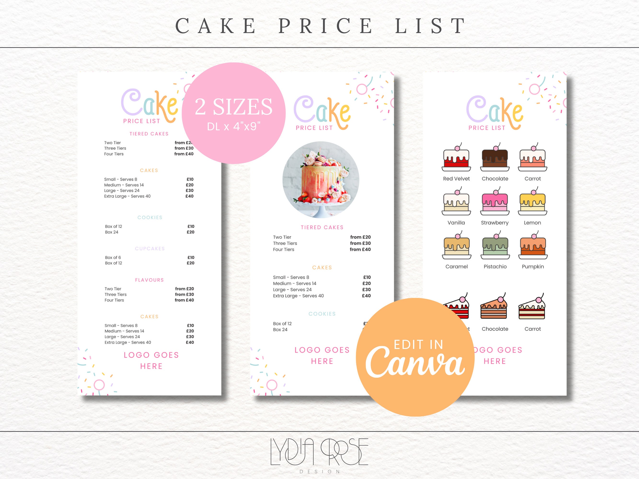 Rainbow Cake Price List - Price List for Bakery - Editable in Canva ...