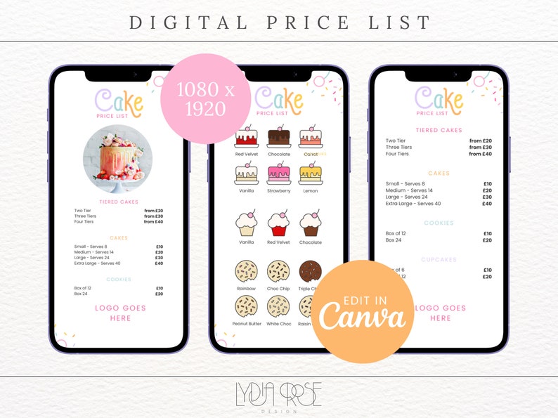 Rainbow Cake Price List - Price List for Bakery - Editable in Canva ...