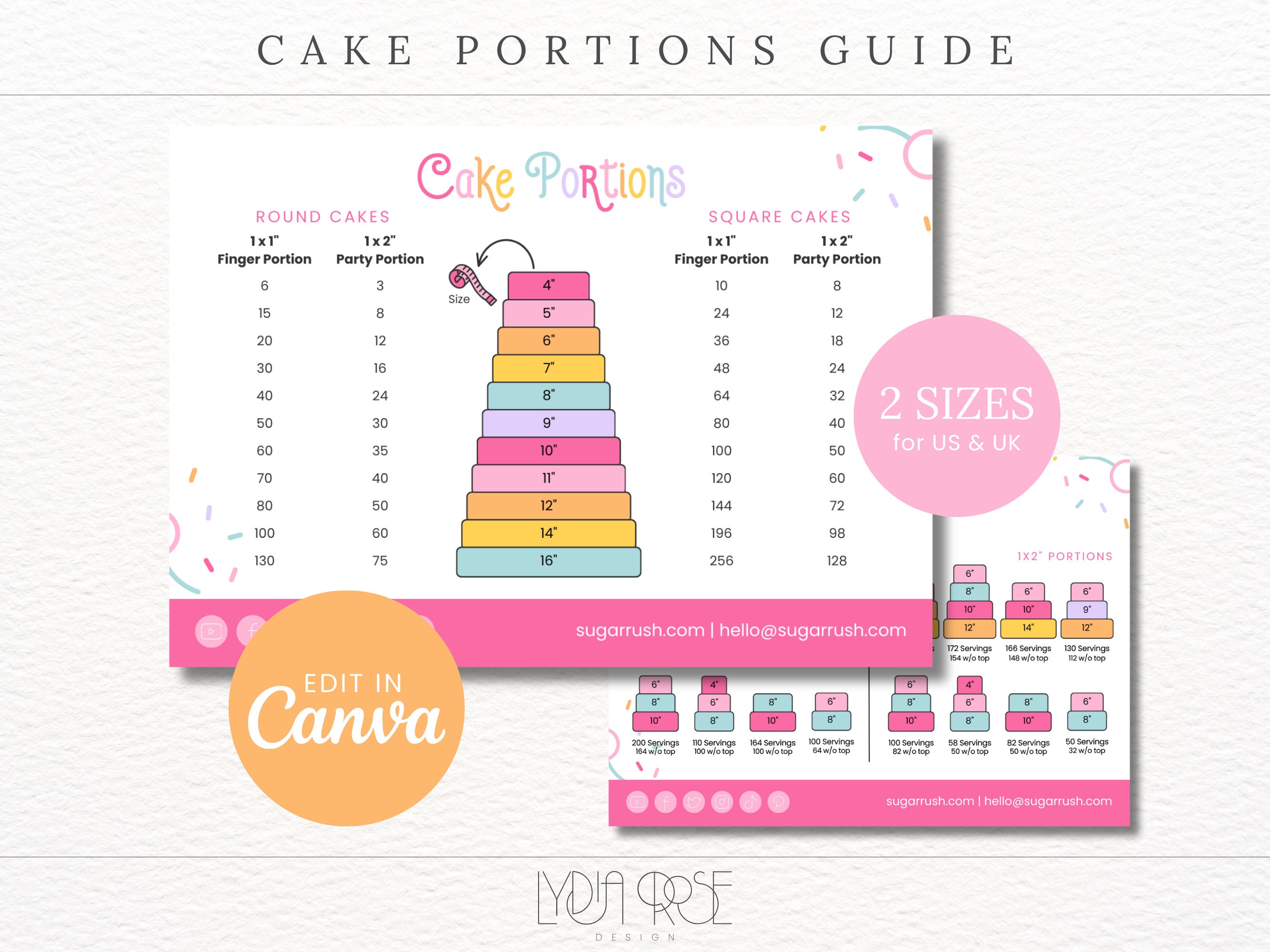 Rainbow Cake Portions Card - A6 / 5.5x4.25" Cake Portions for Bakery ...