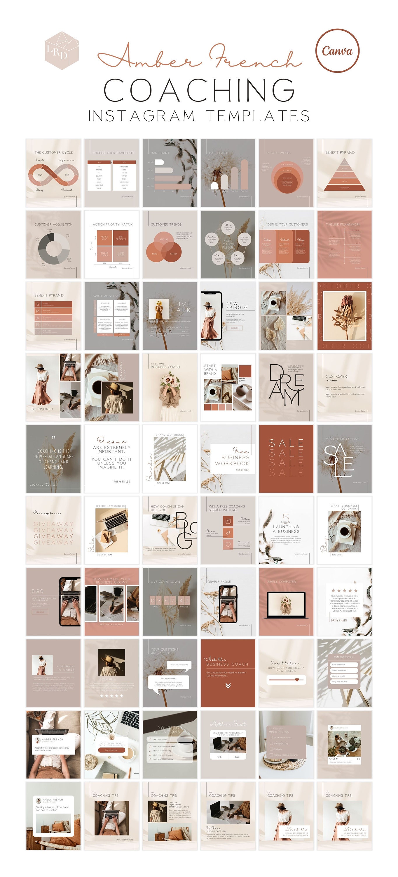 FULL Boho Coaching Branding Kit, Premade Logos, Canva Templates ...