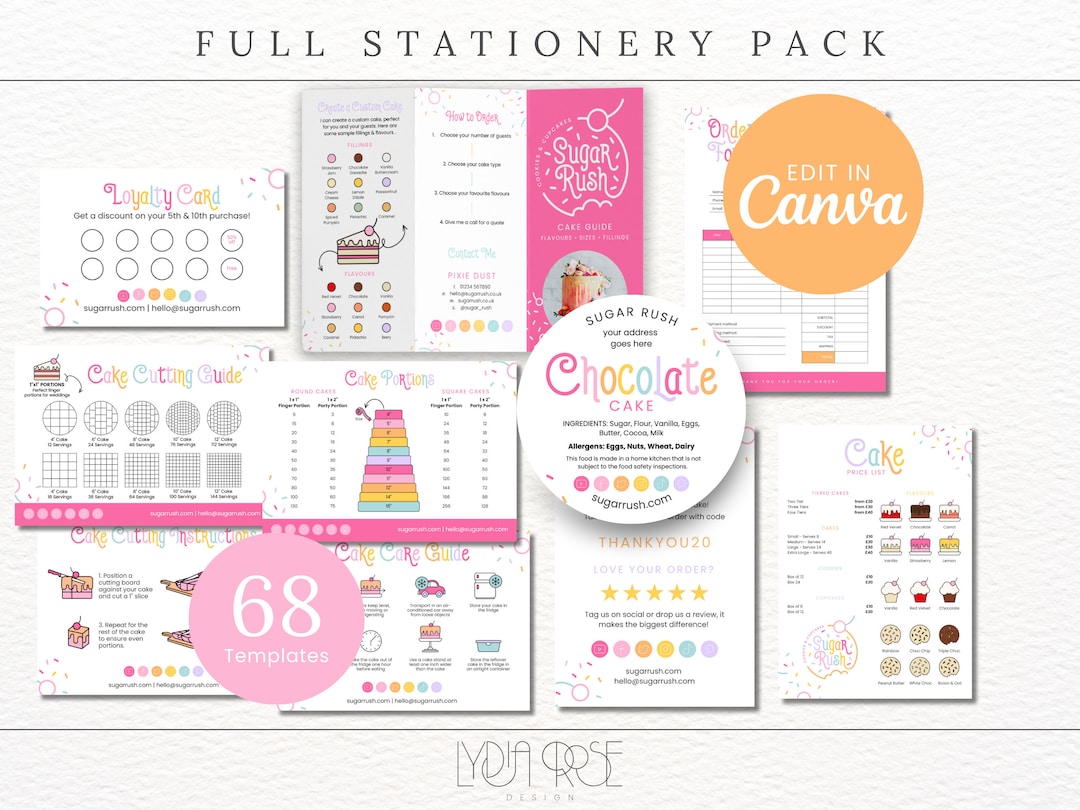 Bakery Business Bundle, Editable Bakery Template Kit, Cake Care Guide ...