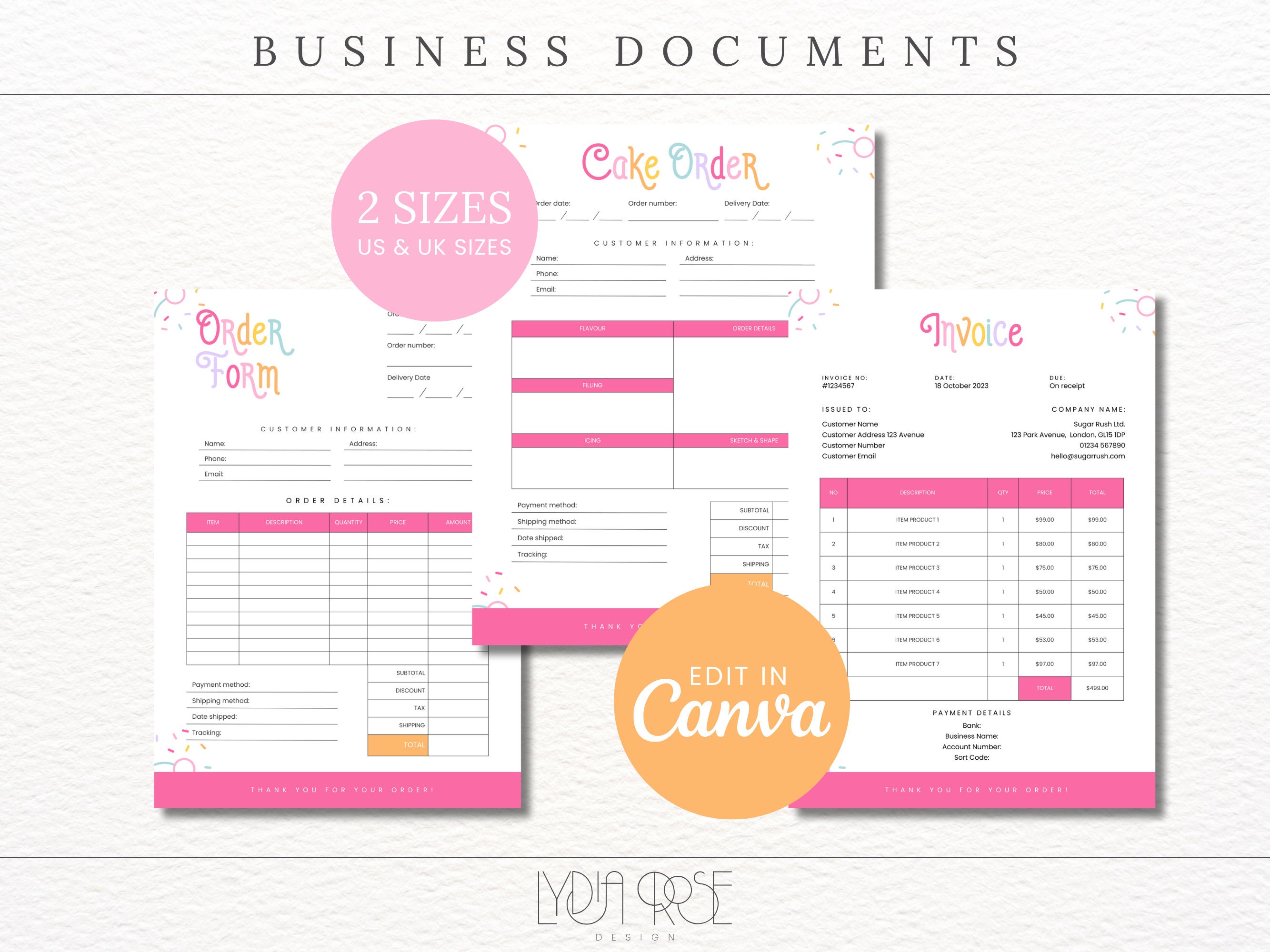 Rainbow Cake Business Documents - Invoice for Bakery - Editable in ...