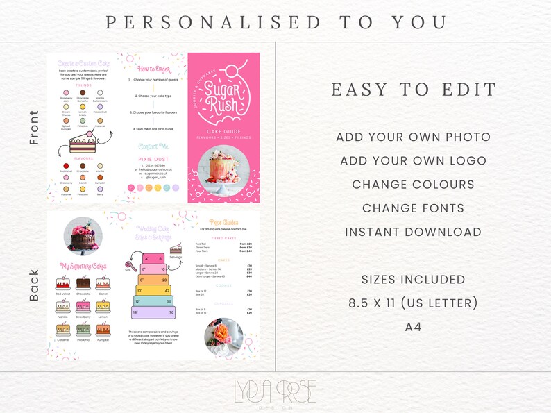 Rainbow Cake Trifold Brochure - Price List for Bakery - Editable in ...