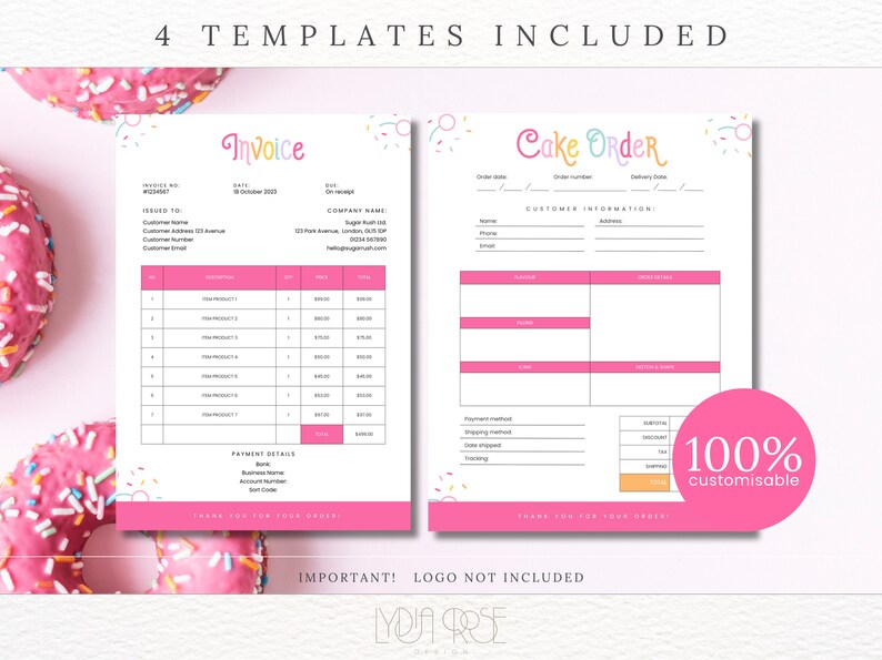 Rainbow Cake Business Documents - Invoice for Bakery - Editable in ...