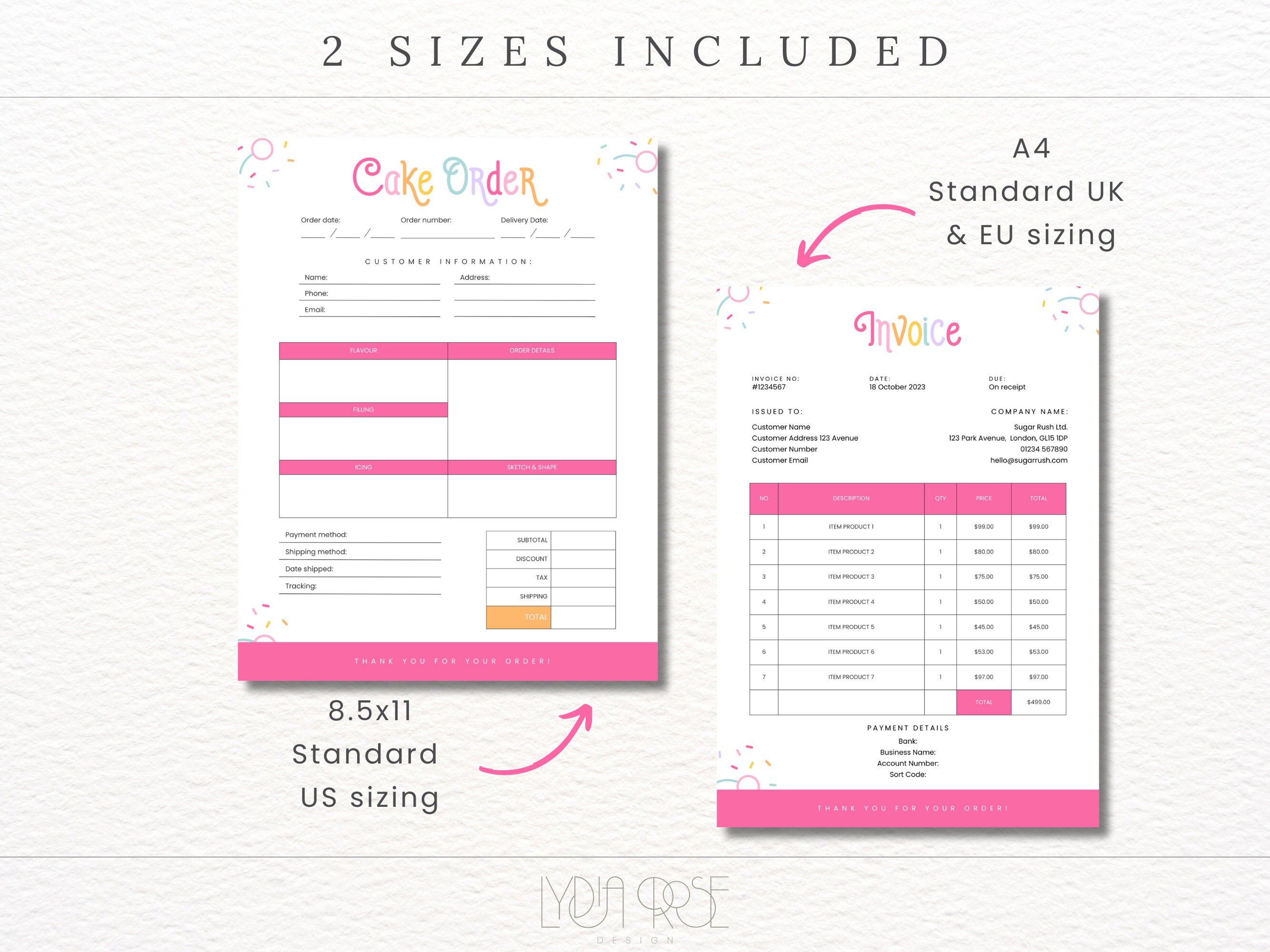Rainbow Cake Business Documents - Invoice for Bakery - Editable in ...