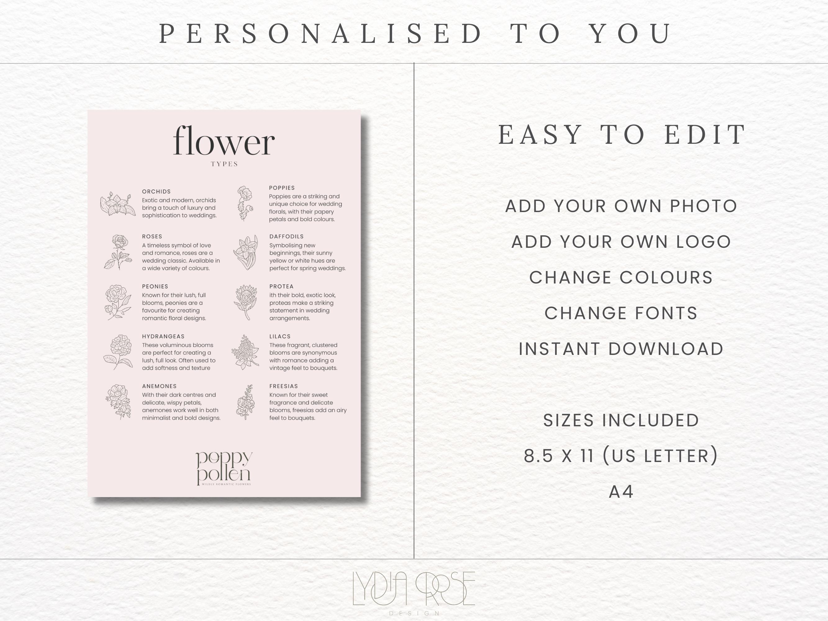 Customisable Floral Pricing List Sheet Template | Flower Bouquet Price ...