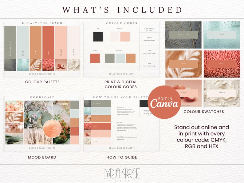 Premium Colour Palette Feminine Colour Palette With CMYK, RGB & Hex ...
