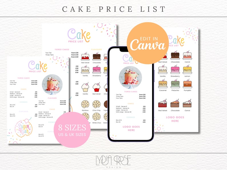 Rainbow Cake Price List - Price List for Bakery - Editable in Canva ...