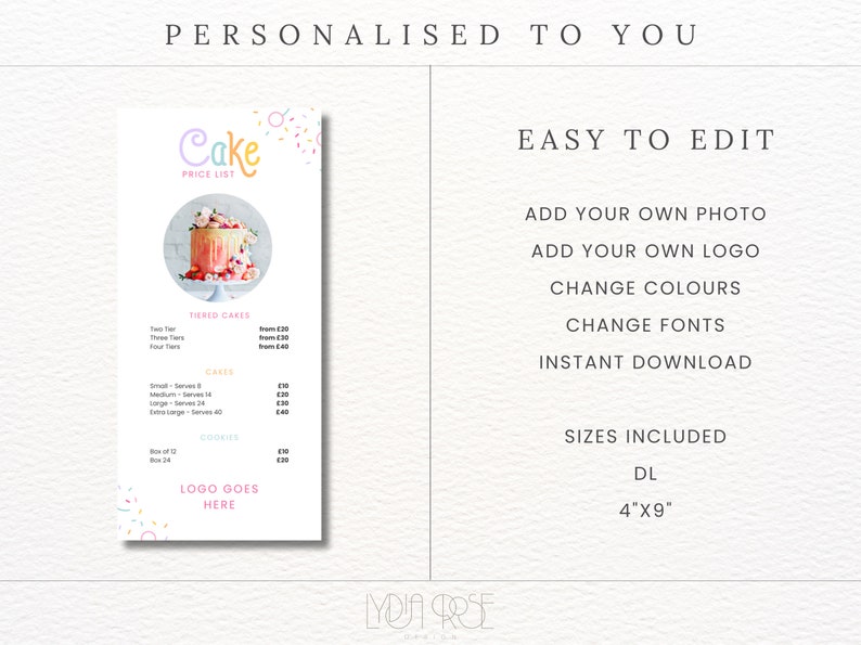 Rainbow Cake Price List - Price List for Bakery - Editable in Canva ...