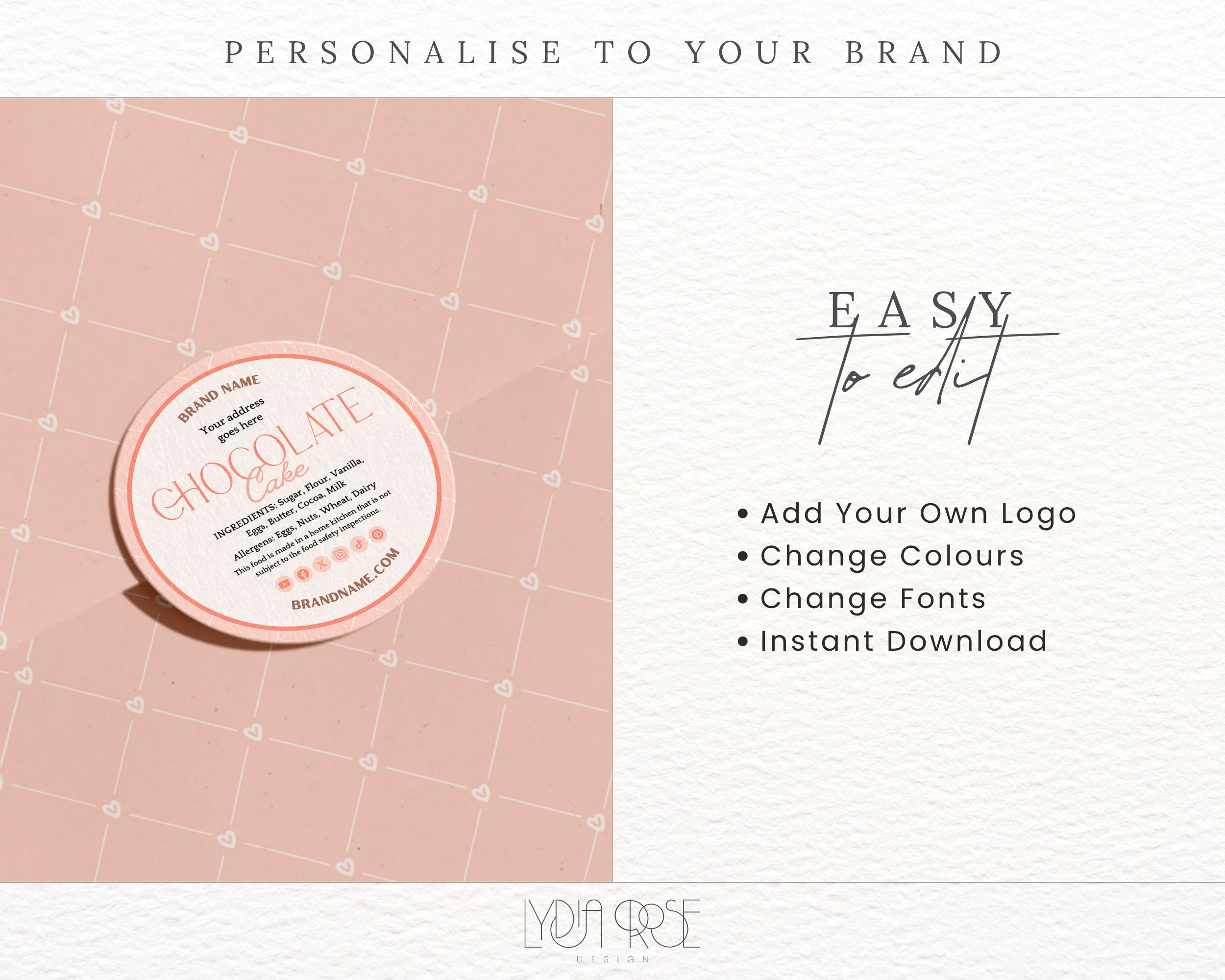 Editable Bakery Label Template: Custom Food Stickers, Cottage Law ...