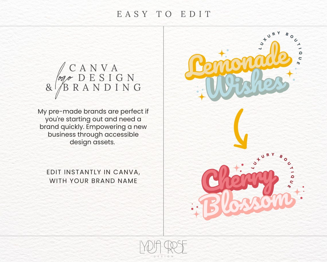 Editable Logo in Canva - Yellow Sparkle Retro Logo Design - Feminine ...