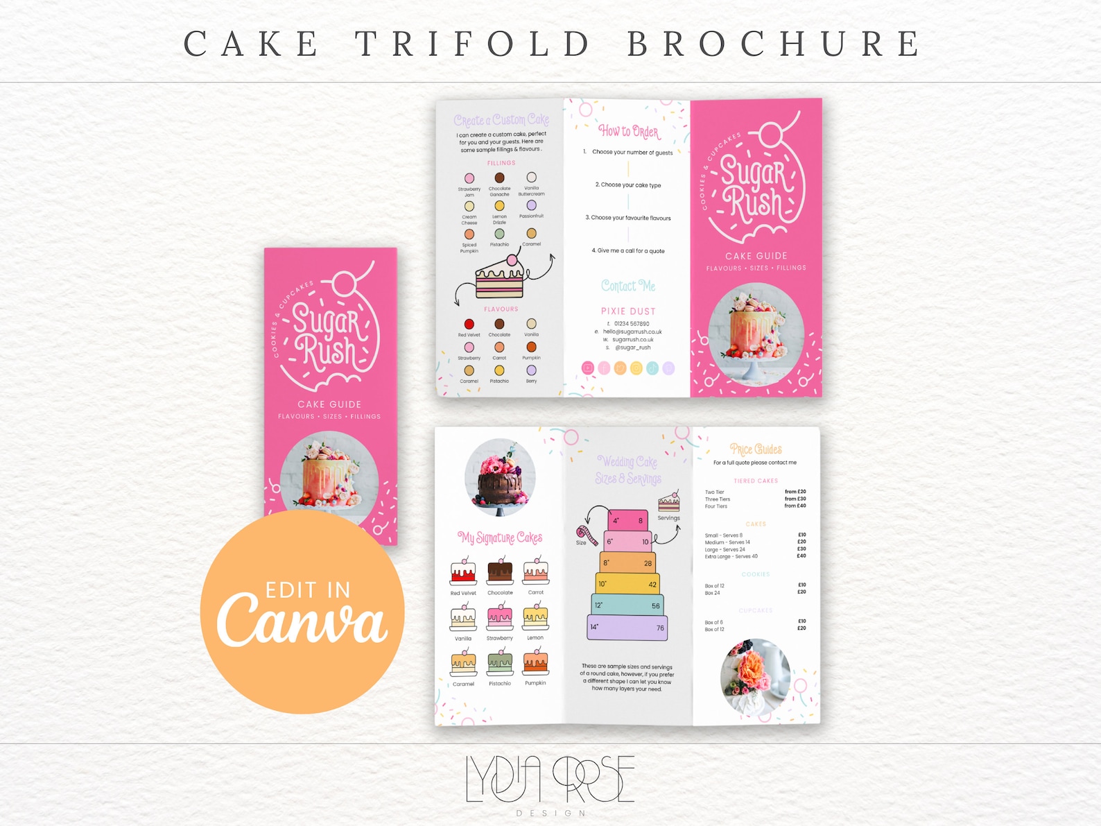 Rainbow Cake Trifold Brochure - Price List for Bakery - Editable in ...