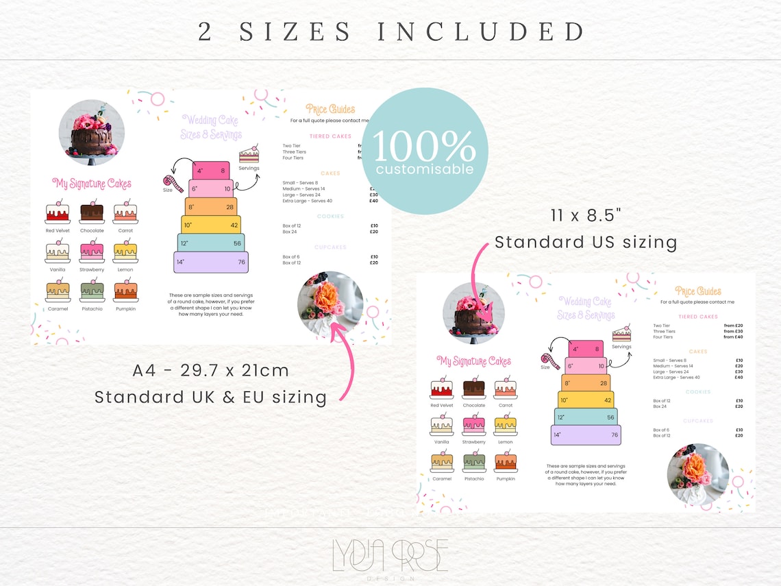 Rainbow Cake Trifold Brochure - Price List for Bakery - Editable in ...