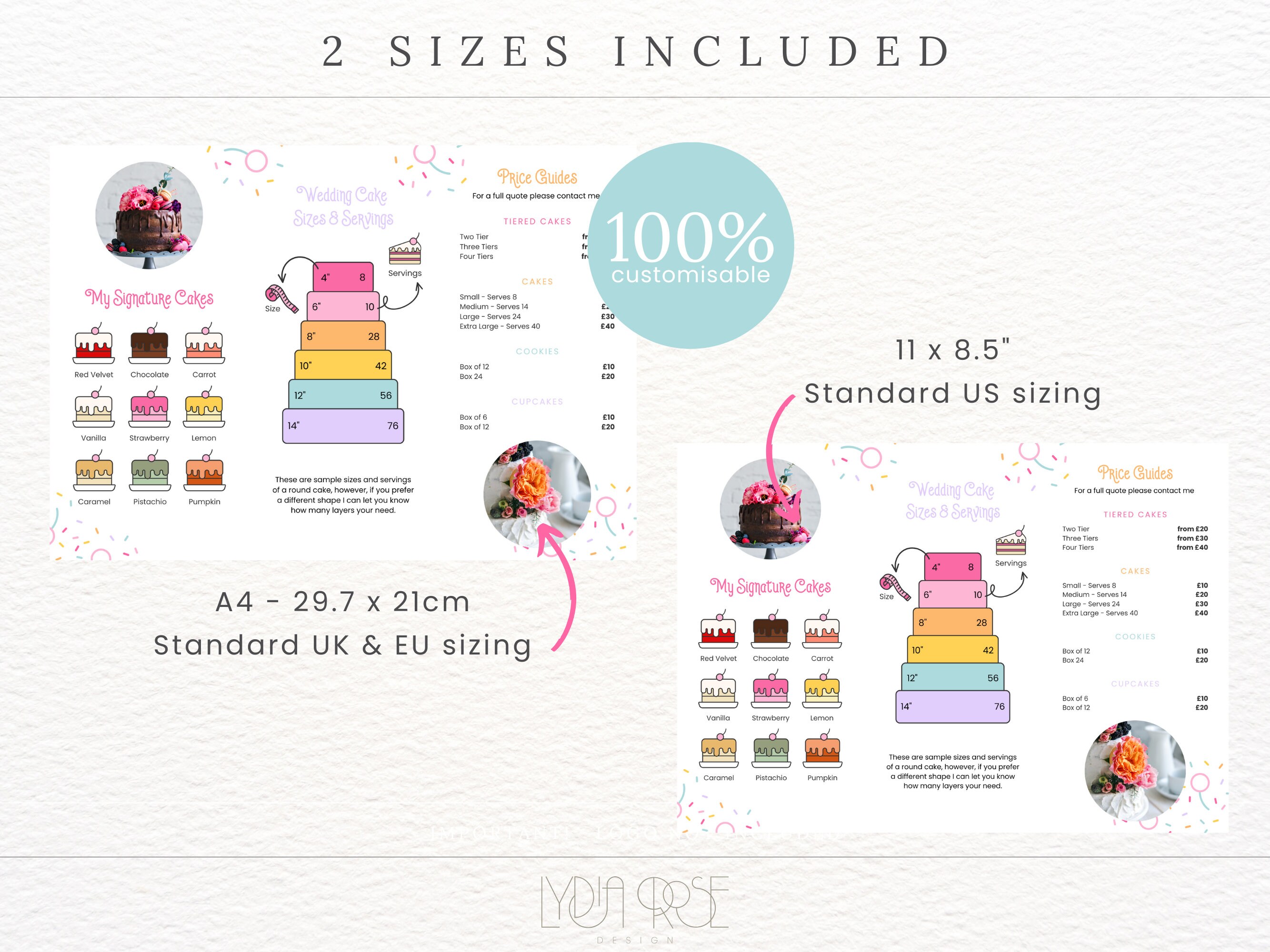 Rainbow Cake Trifold Brochure - Price List for Bakery - Editable in ...
