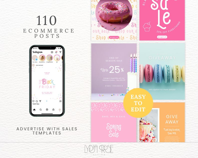 Rainbow Bakery Instagram Templates: Editable Canva Social Media Kit ...