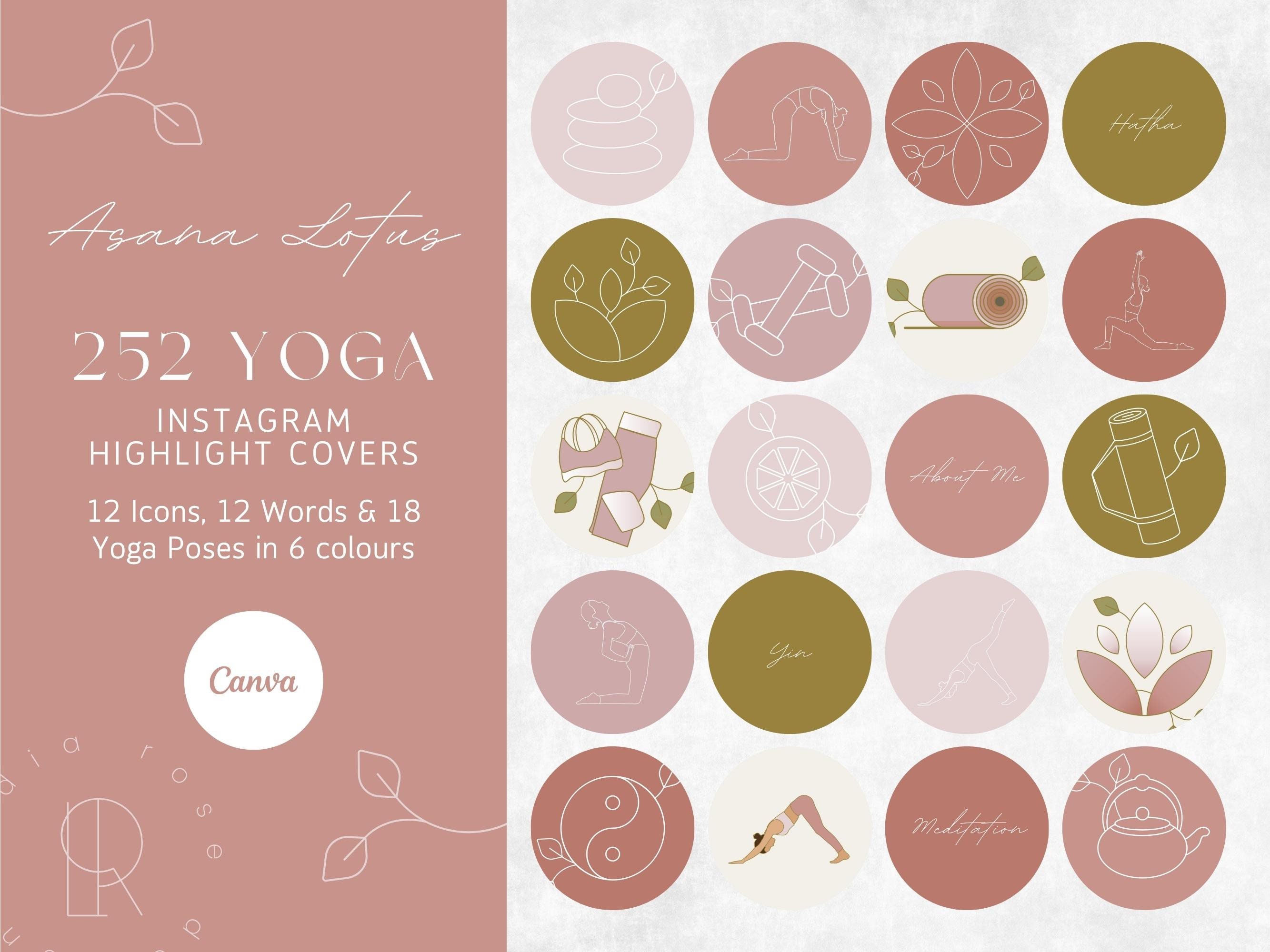 252 Yoga Instagram Highlight Covers - Yoga Pose Icons - Wellness ...