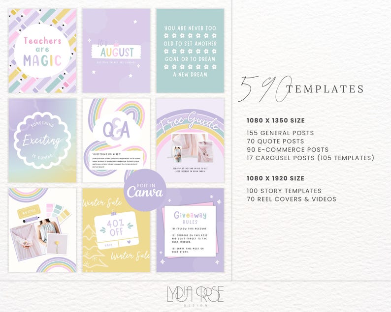 Pastel Instagram Templates: 590 Canva Designs for Soft Branding - Etsy