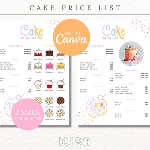 Rainbow Cake Price List - Price List for Bakery - Editable in Canva ...
