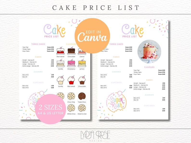 Rainbow Cake Price List - Price List for Bakery - Editable in Canva ...