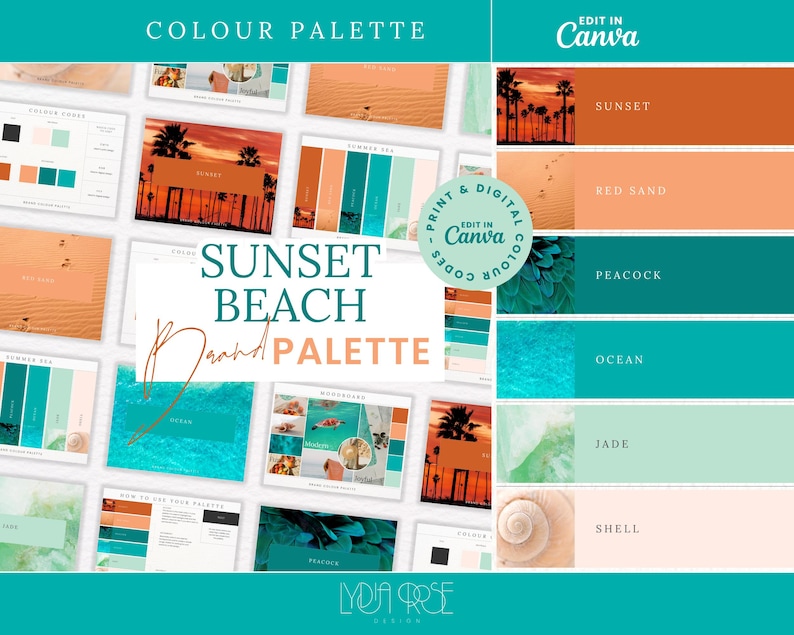 Summer Teal Color Palette: Brand Designer CMYK RGB Hex Codes (canva) - Etsy