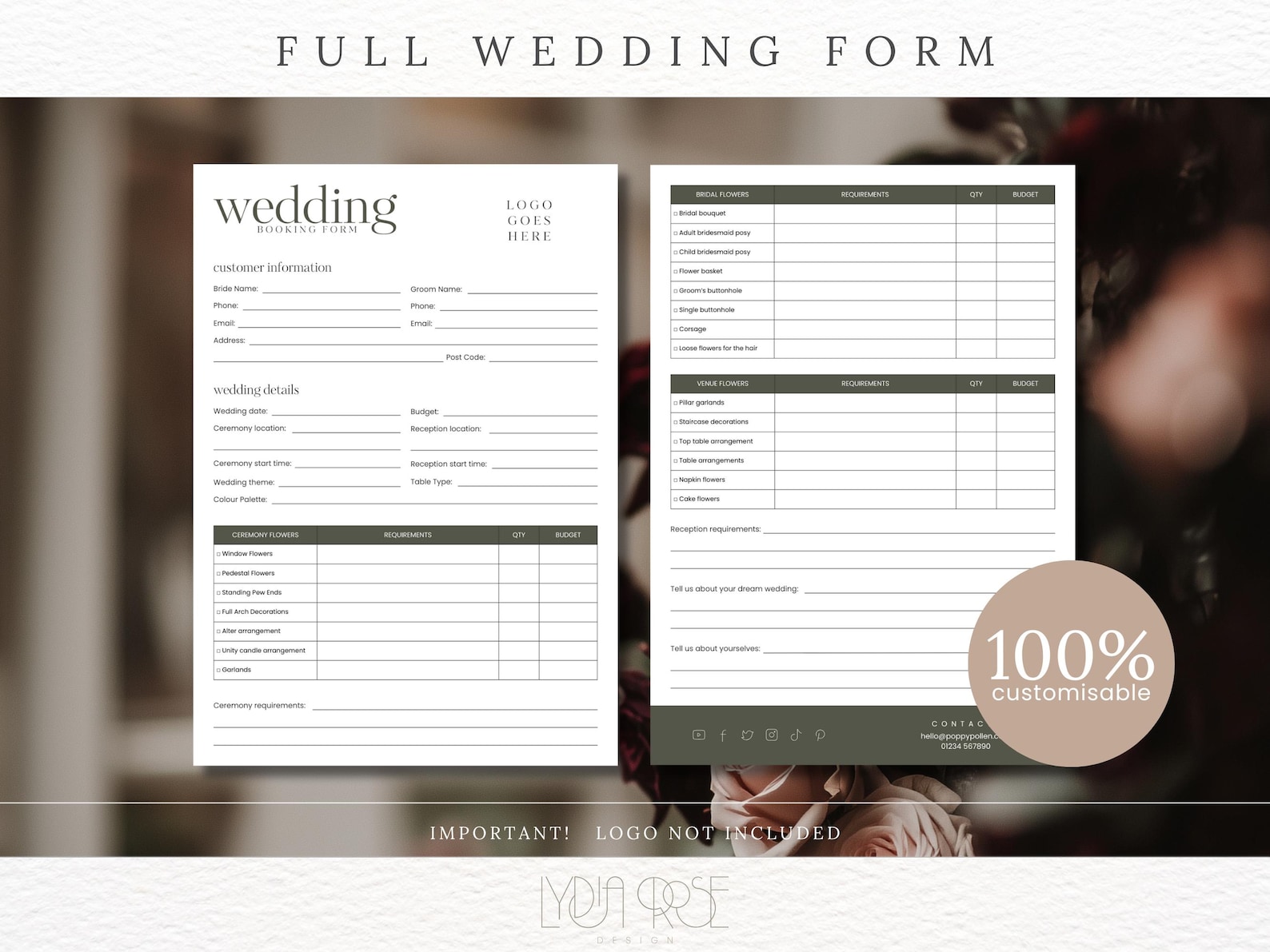 Florist Business | Editable Invoice | Receipt Template | Order Form ...