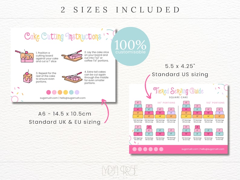 Rainbow Cake Care Guides - A6 / 5.5x4.25" Cake Care for Bakery ...