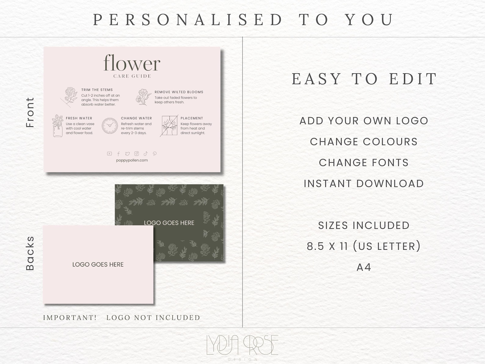 Editable Flowers Care Card Template | Flower Care | Fresh Flowers Guide ...
