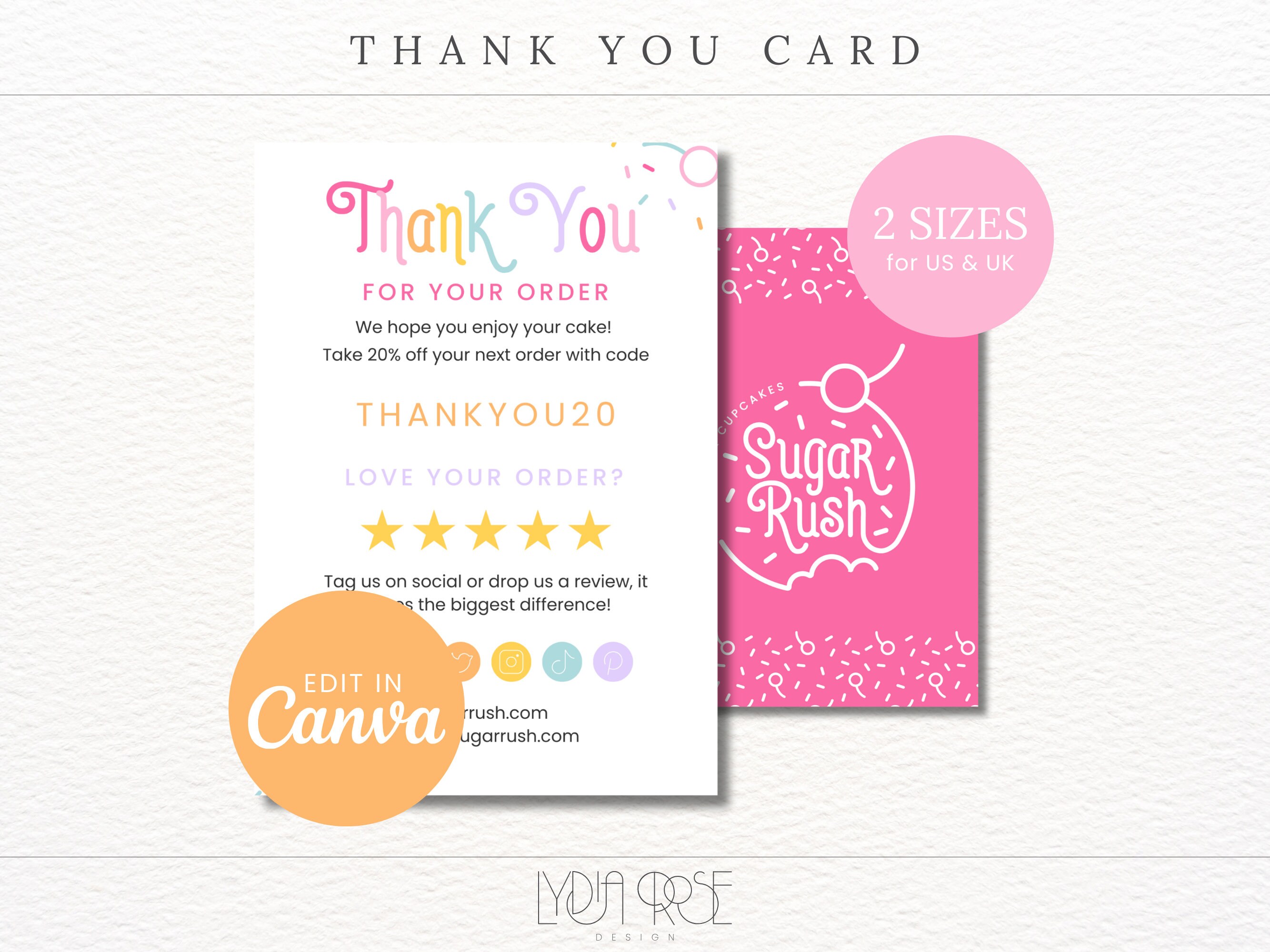 Rainbow Thank You Card - A6 / 4.25x5.5" Thank You Card for Bakery ...