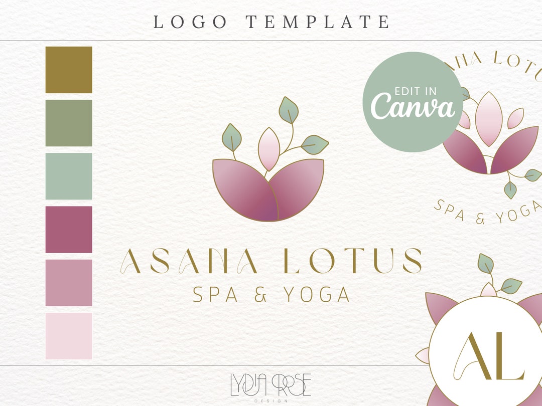 Pink Yoga Logo - INSTANT Canva Logo - Pink Boho Branding - Spa Logo ...