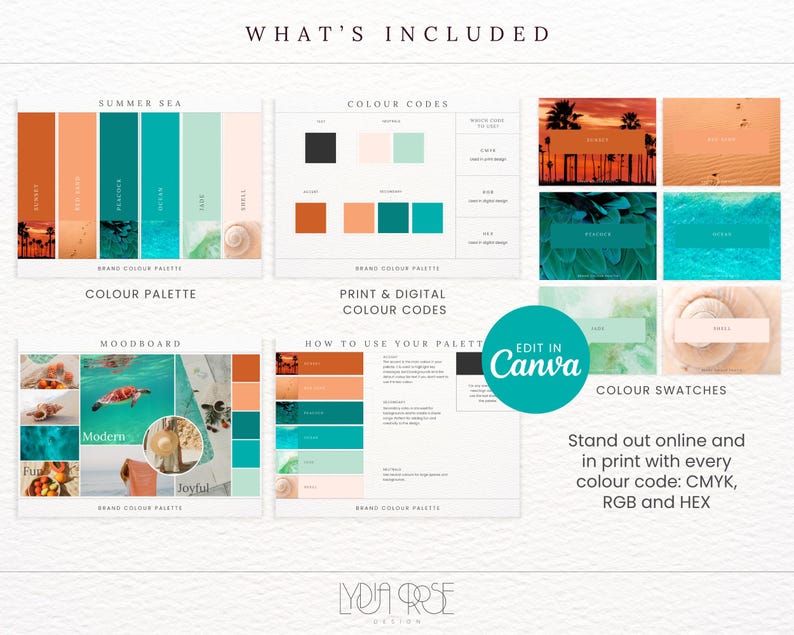 Summer Teal Color Palette: Brand Designer CMYK RGB Hex Codes (canva) - Etsy