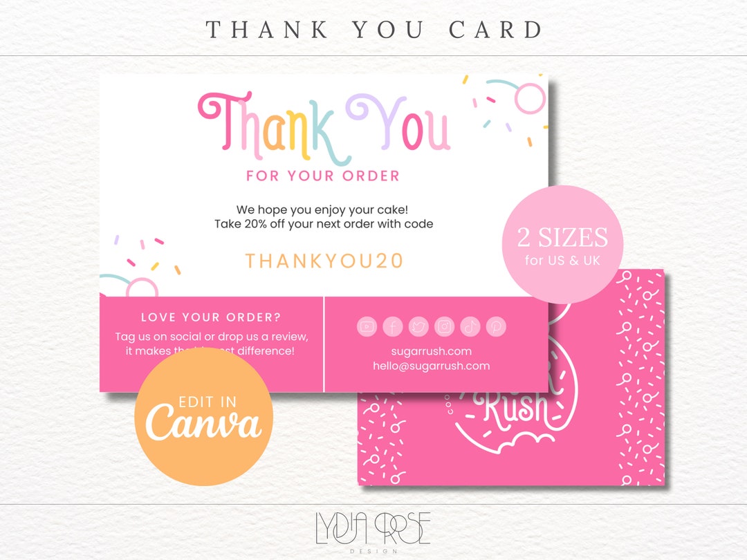 Rainbow Thank You Card - A6 / 5.5x4.25" Thank You Card for Bakery ...