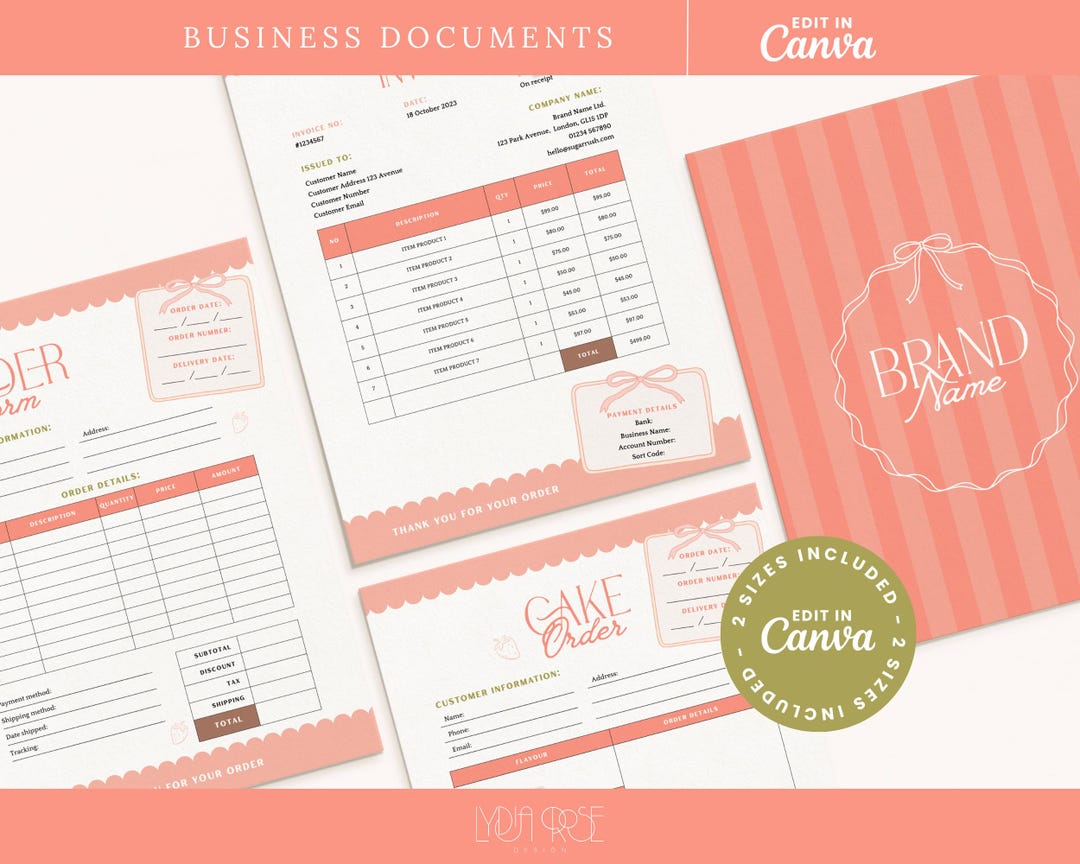 Editable Bakery Order Form Templates: Pink Bow Design (canva Digital ...