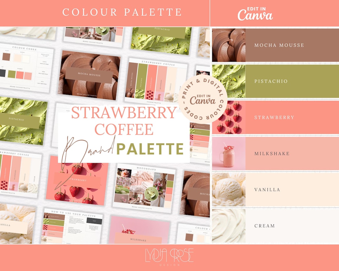 Strawberry Coffee Brand Color Palette: Canva Template With Hex Codes ...