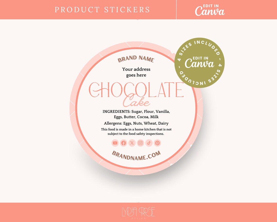 Editable Bakery Label Template: Custom Food Stickers, Cottage Law ...