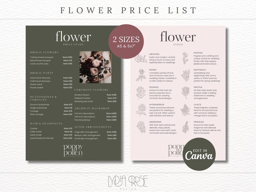 Dark Luxury Price List - Price List for Florist - Editable in Canva ...