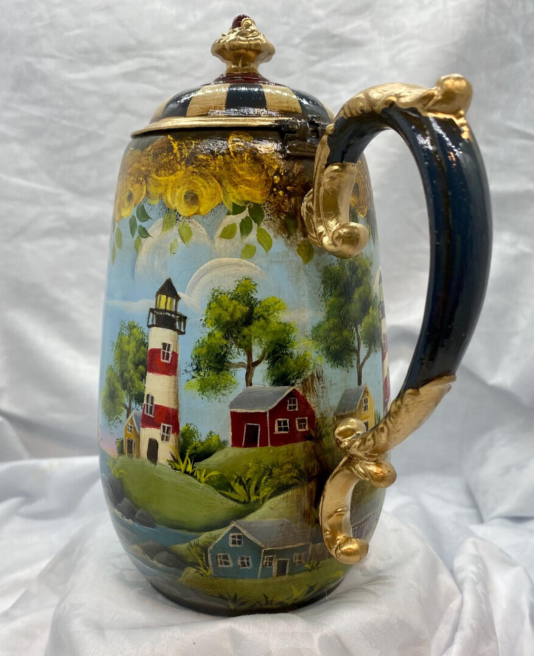 Hand Painted Teapot. Original Design, Ocean Scene With Lighthouses and ...