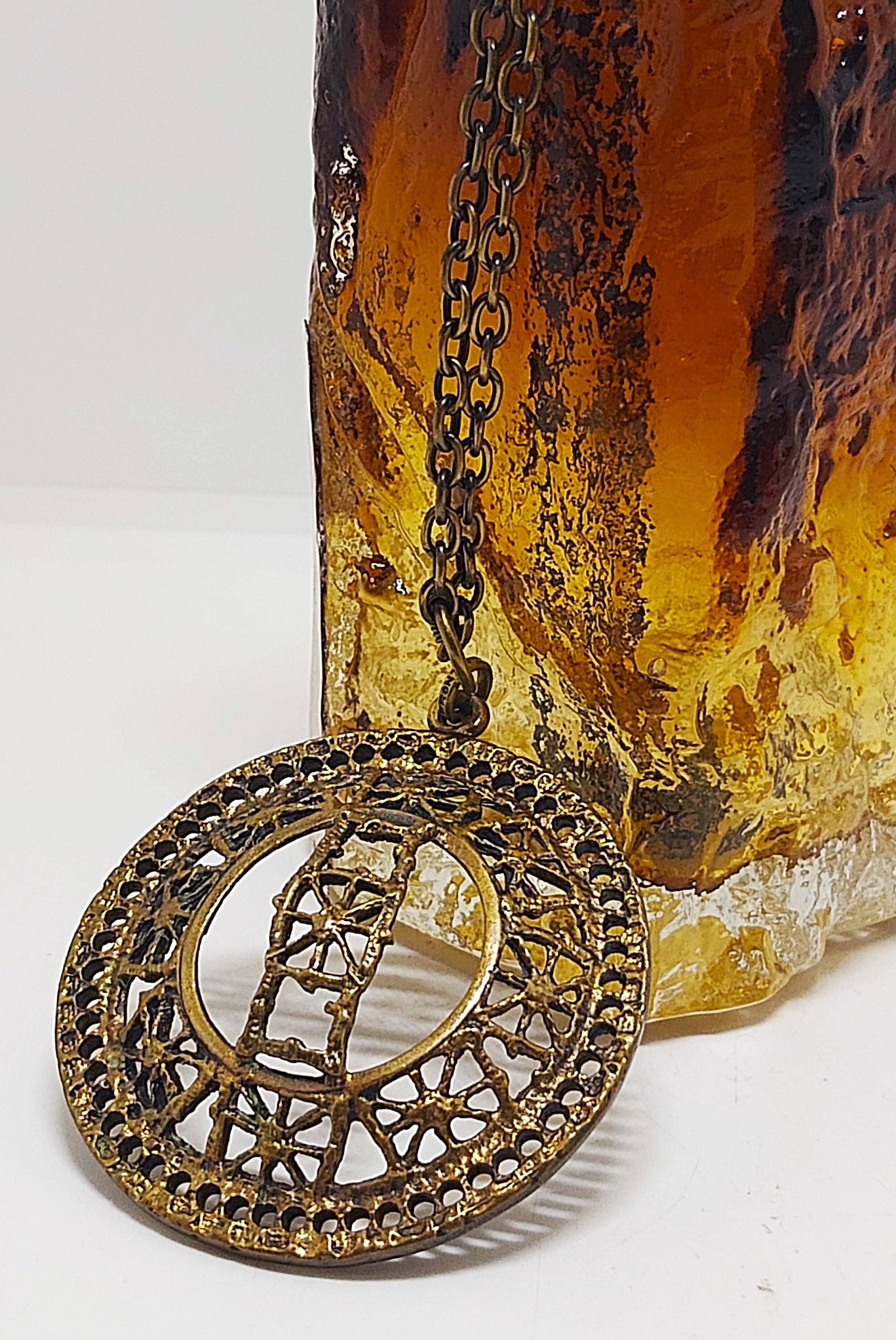 Vintage Pentti Sarpaneva, Large "pitsi" "lace" Bronze Pendant and Chain ...