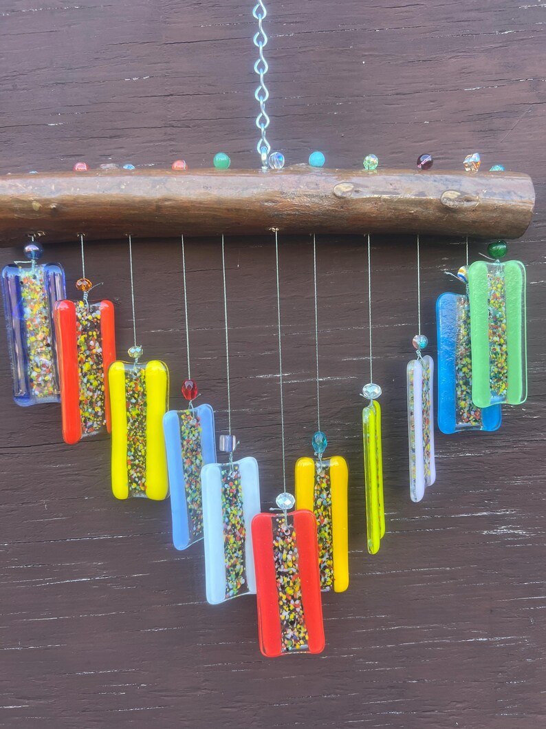 Wind Chime With Vibrant Spectacular Colors, Fused on Real Driftwood at ...