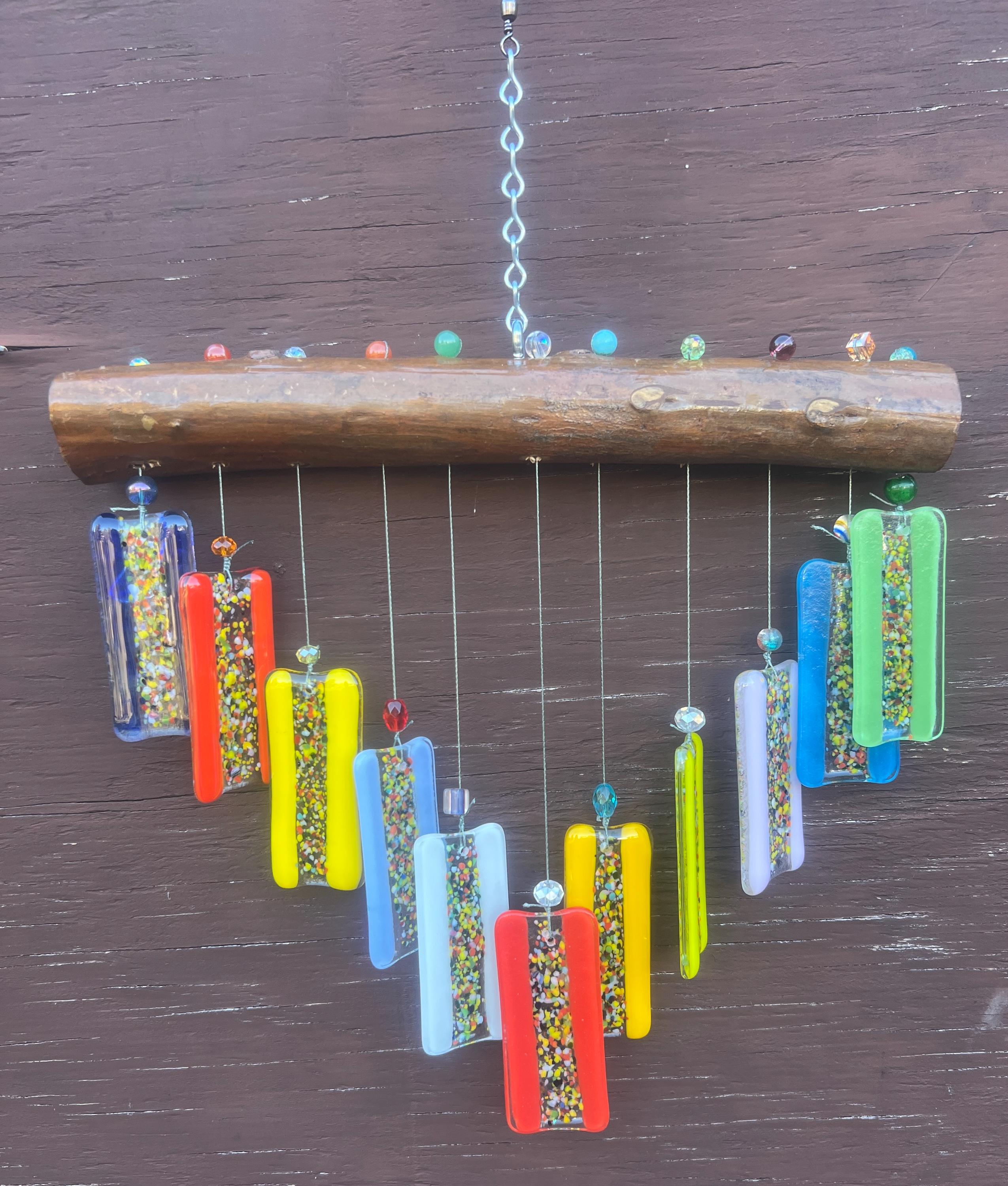 Wind Chime With Vibrant Spectacular Colors, Fused on Real Driftwood at ...
