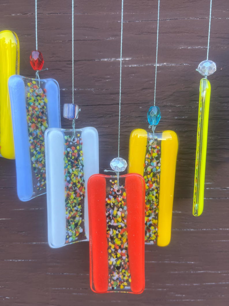 Wind Chime With Vibrant Spectacular Colors, Fused on Real Driftwood at ...